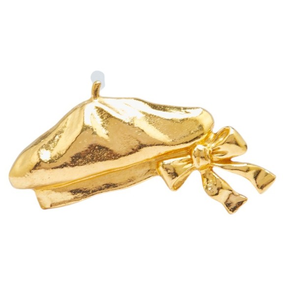 CHANEL | Jewelry | Chanel Beret Hat With Ribbon Motif Goldplated Brooch ...
